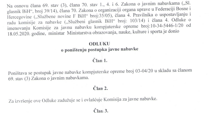 Odluka o poništenju postupka javne nabavke - VLADA USK