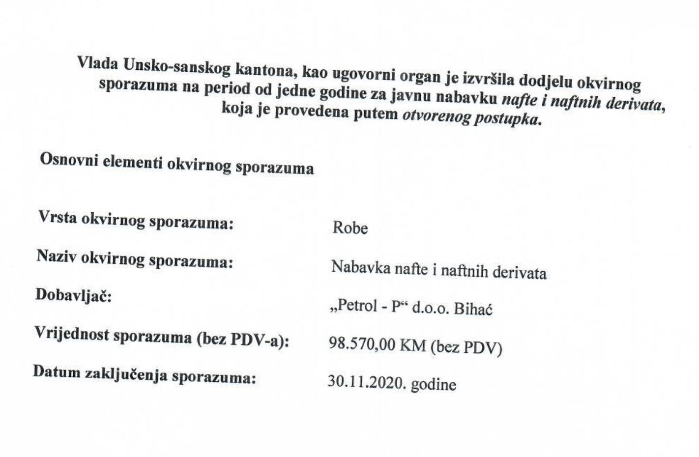 Nabavka nafte i naftnih derivata - VLADA USK