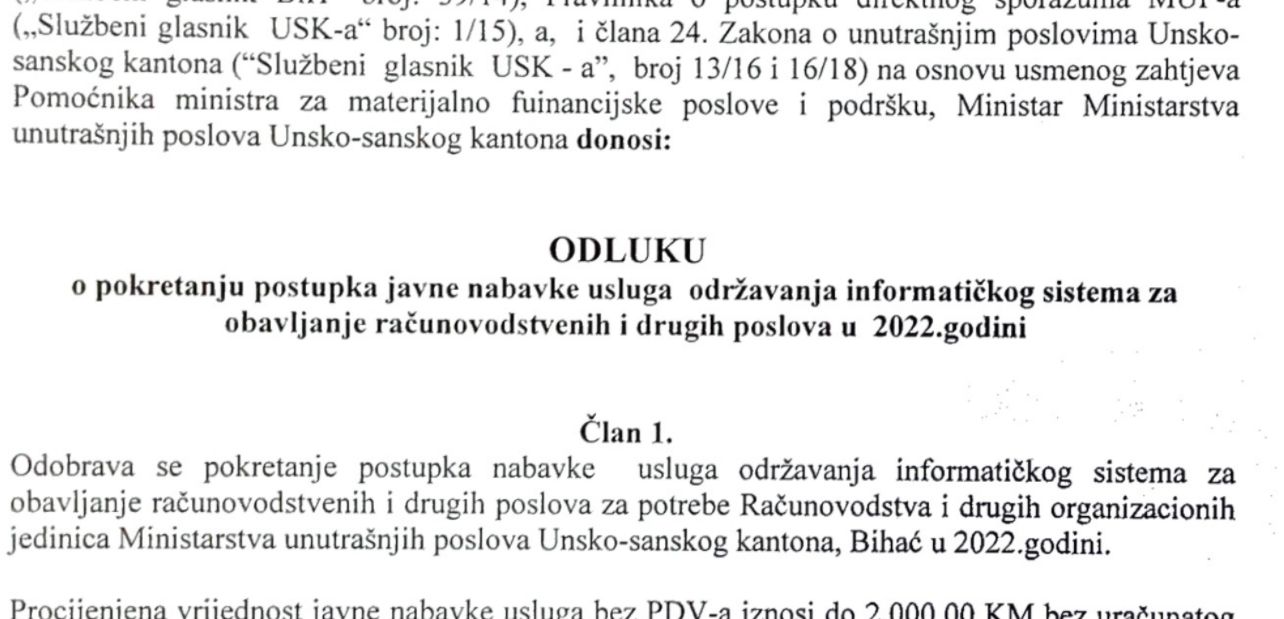 Odluka o pokretanju postupka javne nabavke - VLADA USK
